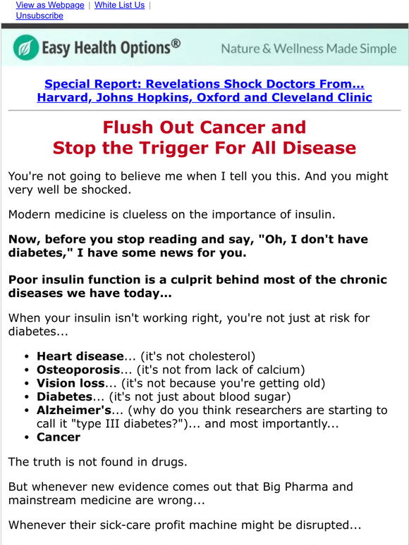 Easy Health Options: Insulin: Flush Cancer From Your Body | Milled