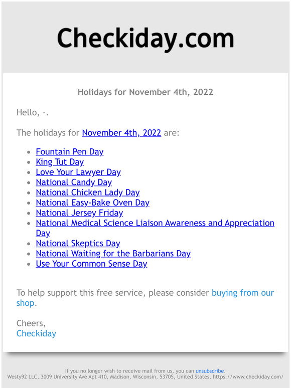 Checkiday: Holidays for November 4th, 2022! 📅🎉 | Milled