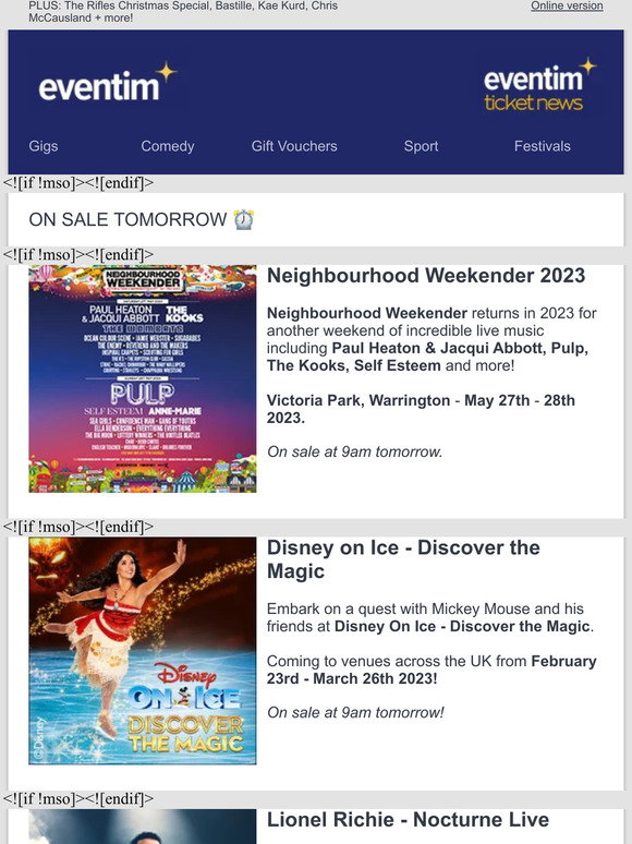 Eventim: Neighbourhood Weekender 2023, Disney on Ice, Lionel Richie ...