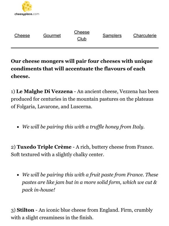 Cheesyplace.com: Limited Edition Cheese Pairing Sampler! | Milled