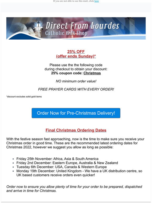 Catholic Gift Shop: Final Christmas Order Dates + 25% OFF + FREE Prayer ...