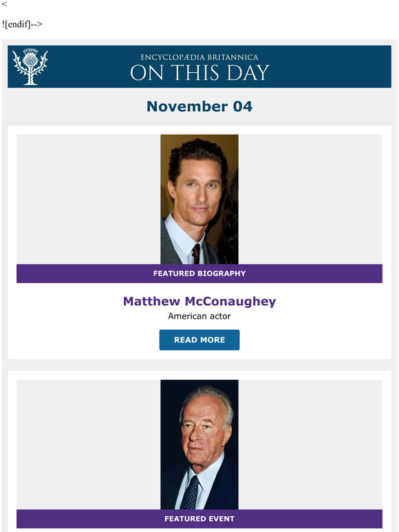 Brittanica: Yitzhak Rabin assassinated, Matthew McConaughey is featured ...