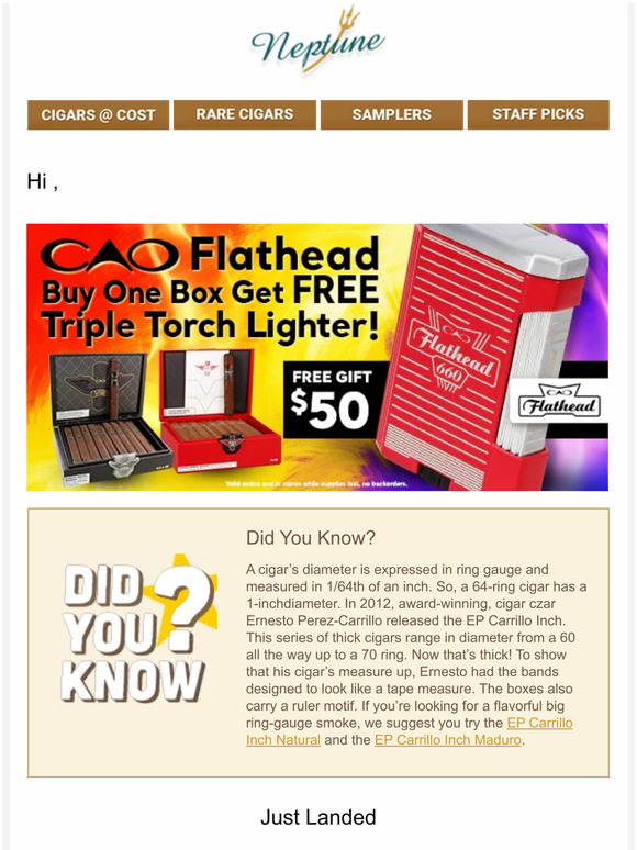 Neptune Cigar: CAO Flathead Buy One Box Get FREE $50 Lighter | Milled