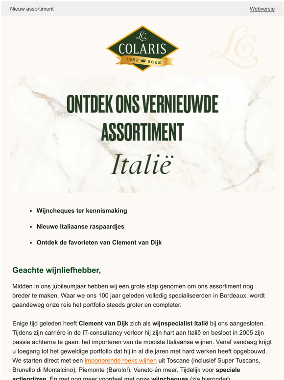 Colaris: Ontdek Italië (met onze € wijncheques) | Milled