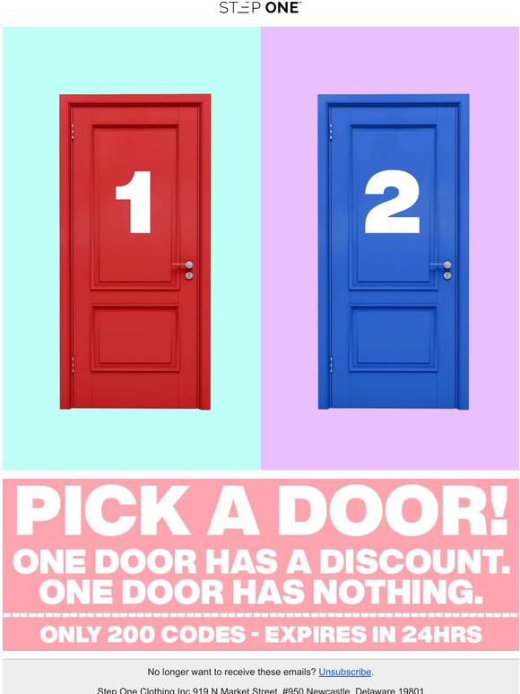 Step One Clothing: Pick a door.. one has a prize 💰 | Milled