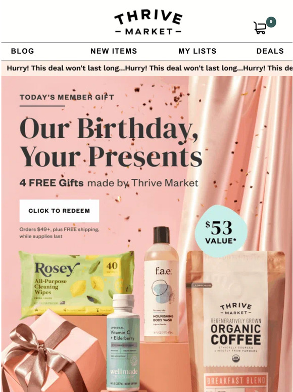 Thrive Market: 4 FREE gifts for our birthday ($53 value) 🥳🎁 | Milled