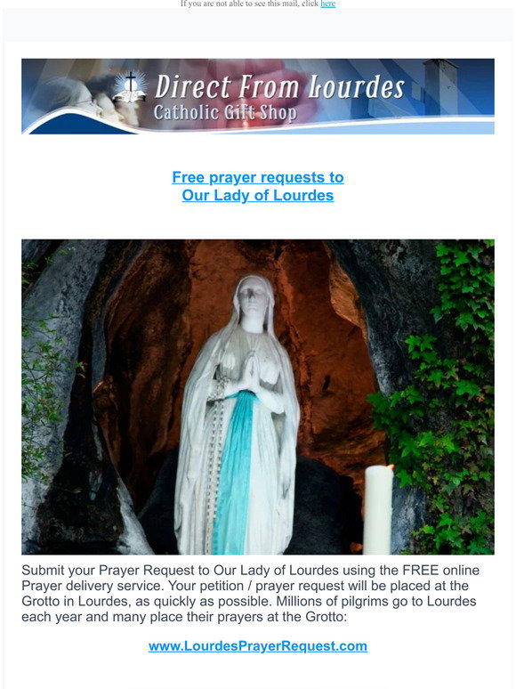 Catholic Gift Shop: FREE Prayer Requests to Our Lady of Lourdes | Milled