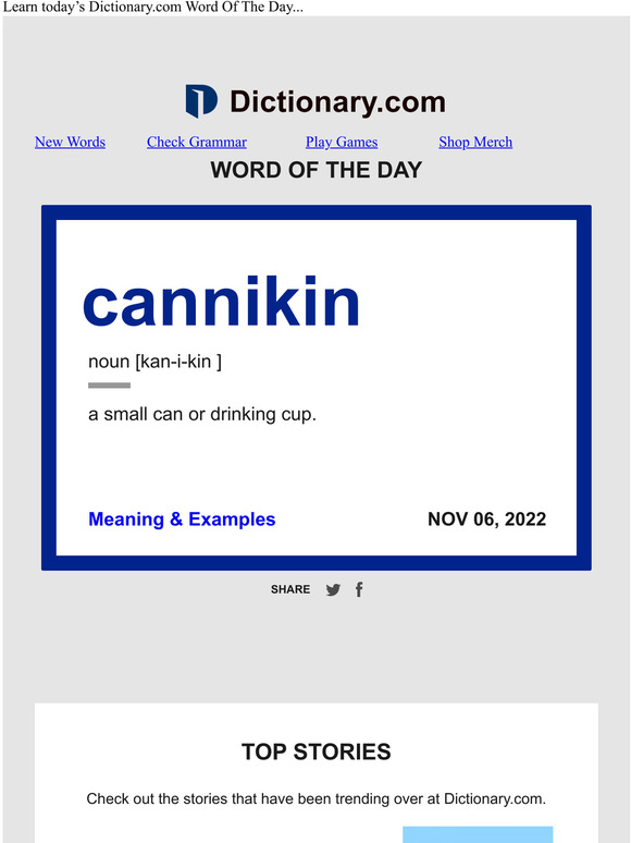 Dictionary.com: cannikin | Word of the Day | Milled
