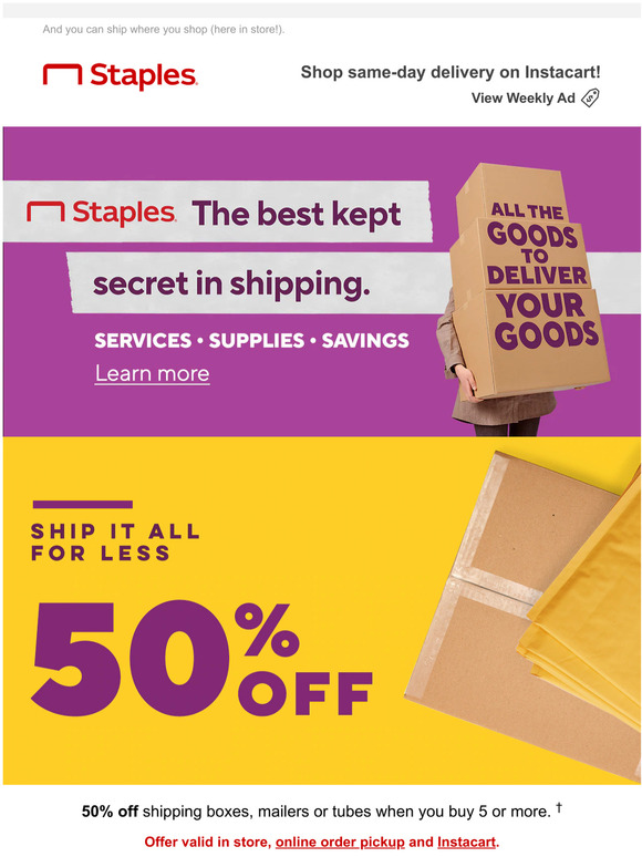 Staples: 3 must-haves for shipping are now 50% OFF. | Milled