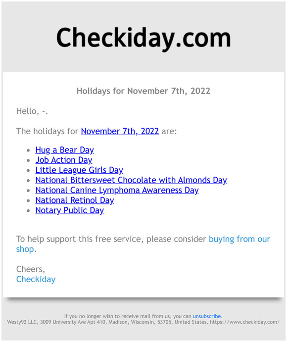 Checkiday: Holidays for November 7th, 2022! 📅🎉 | Milled