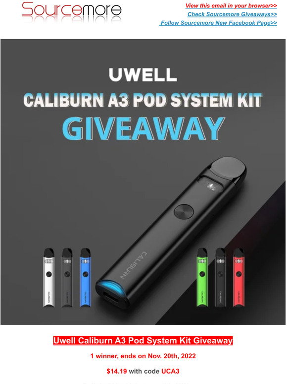 Sourcemore: Uwell Caliburn A3 Pod System Kit Giveaway🔥 | Milled