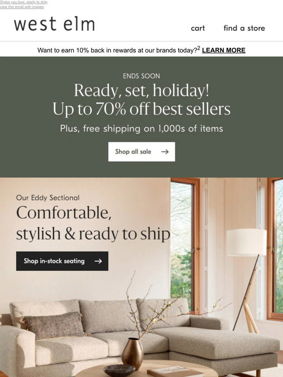 West Elm: In stock now! Our Eddy Sectional, plus lots more | Milled