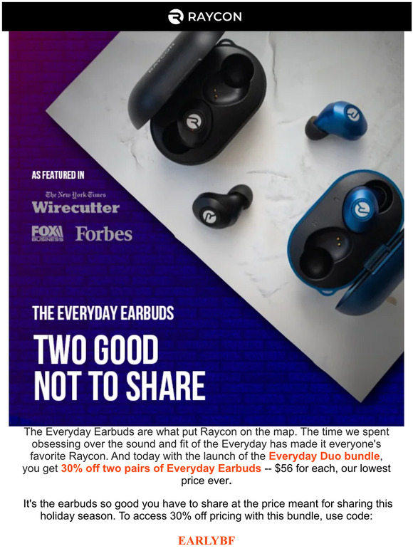 Raycon: Everyday Earbuds for $56 each with the Everyday Duo bundle | Milled