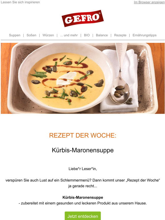 GEFRO: GEFROs Rezept der Woche: Kürbis-Maronensuppe 🌰 – in nur 25 ...
