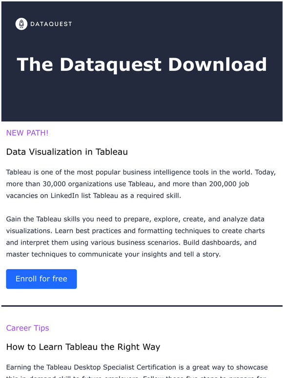Dataquest: NEW PATH: Learn Data Visualization in Tableau | Milled