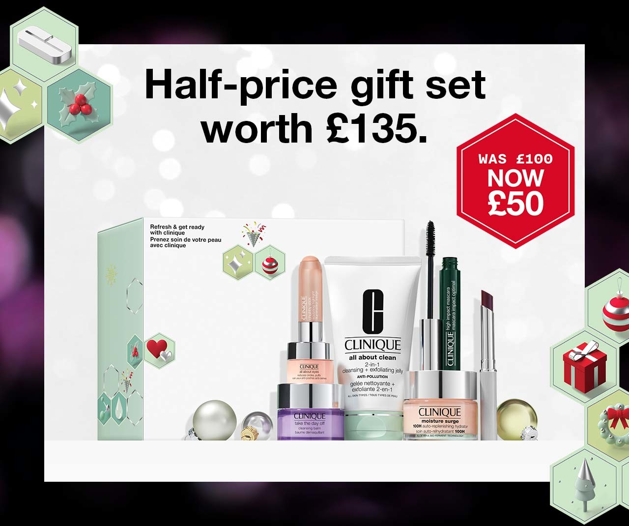 Clinique: Now half-price | 7-piece set with 4 full-sizes worth £135 ...