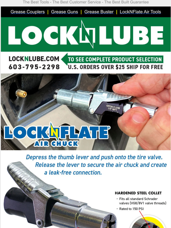 LockNLube: The LockNFlate® Air Chuck, in stock and ready to ship! | Milled