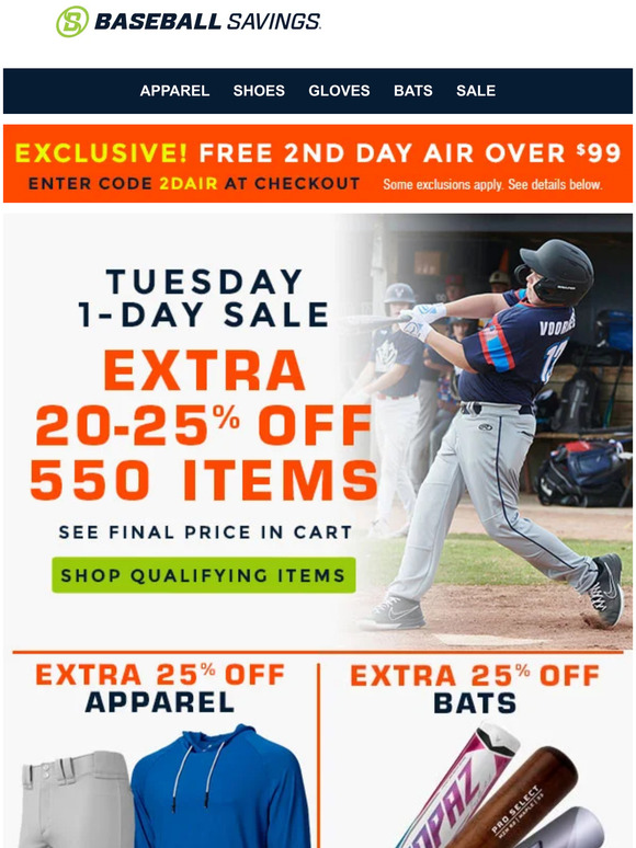 Baseball Savings: Final Hours! Extra 20-25% Off 550 Items + Free 2nd ...