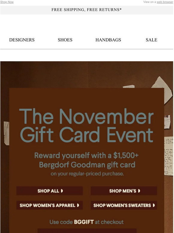 Bergdorf Goodman: The BG November Gift Card Event Is On Now! | Milled