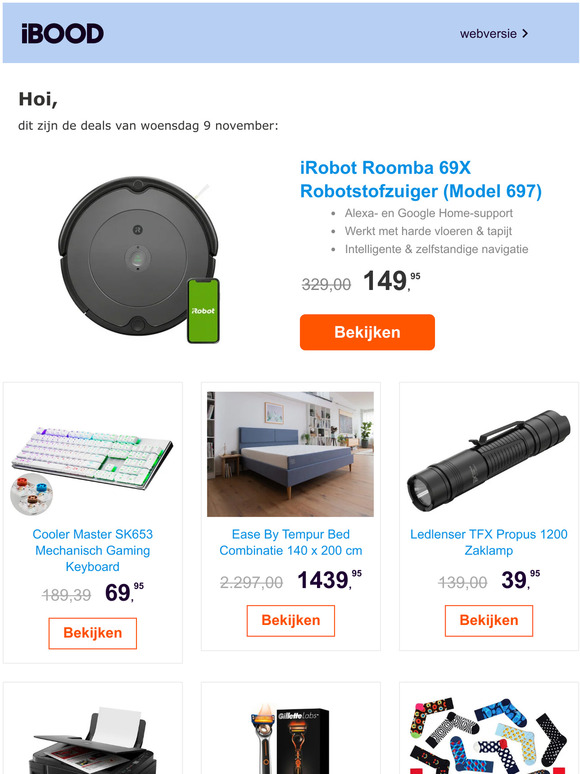 iBOOD: iRobot Roomba 69X Robotstofzuiger (Model 697) -54% | Cooler ...