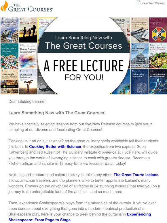 The Great Courses: Learn Something New with 5 FREE Lectures | Milled