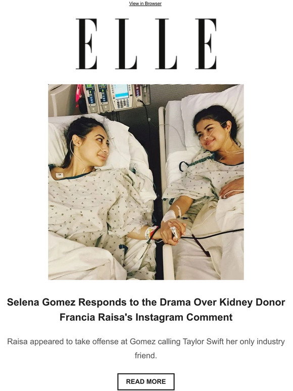 ELLE: Selena Gomez Responds to the Drama Over Kidney Donor Francia ...