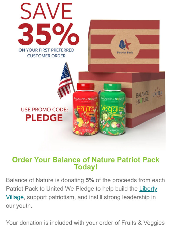 Balance of Nature: We'll donate 5% of every order to United We Pledge ...