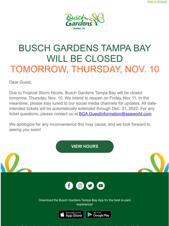 SeaWorld Parks: Update: We Will Be Closed Tomorrow, Thursday, Nov. 10 ...