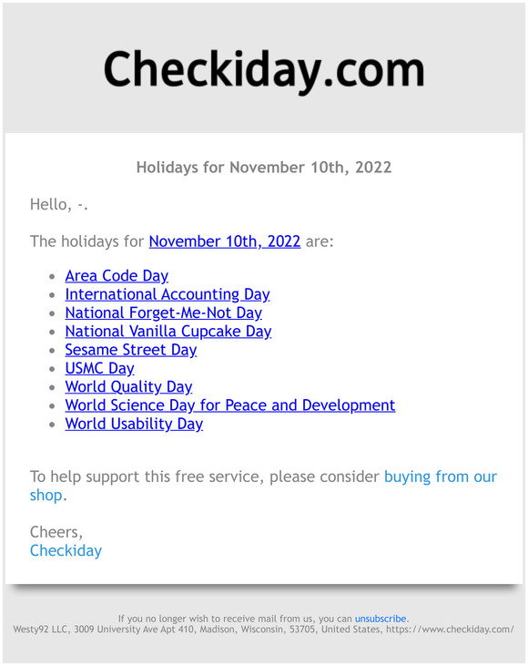 Checkiday: Holidays for November 10th, 2022! 📅🎉 | Milled