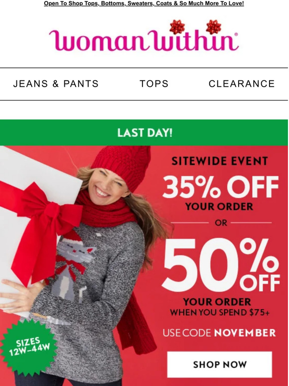 Woman Within: Up To 50% Off Sitewide! Get Them Before They're Gone ...