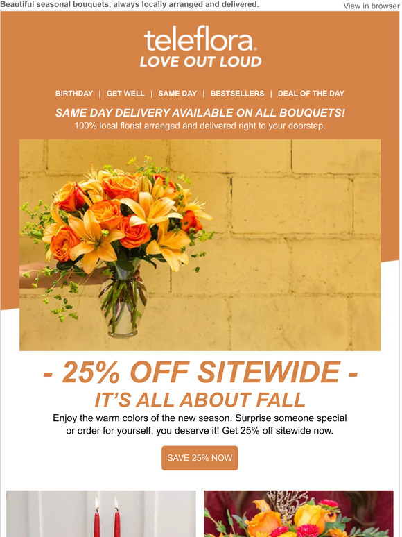 Teleflora: Fall in Love With Fall Flowers 🍁 25% Off | Milled