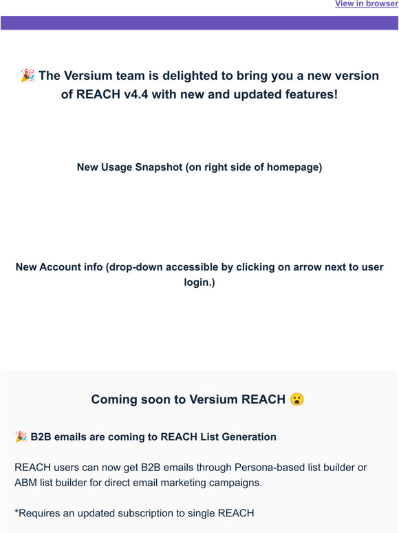 Versium: 🛠️ Explore Versium REACH Version 4.4 + what's coming soon 🙌 | Milled