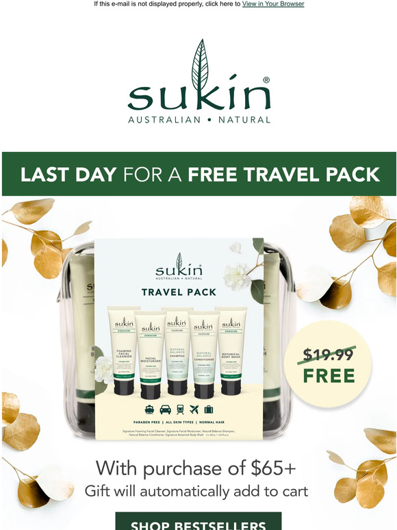 Sukin: Shop Holiday + FREE Travel Pack Offer Ends Soon | Milled