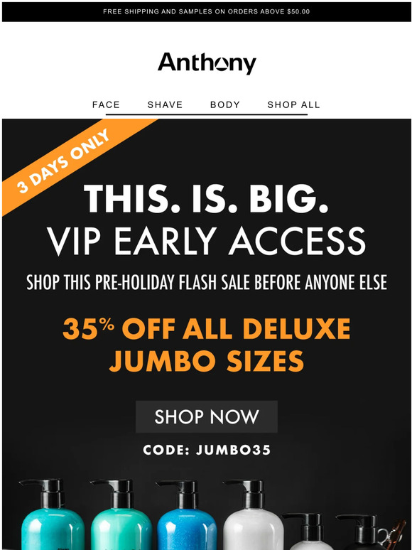 Anthony: VIP early access - 35% off Jumbo's | Milled