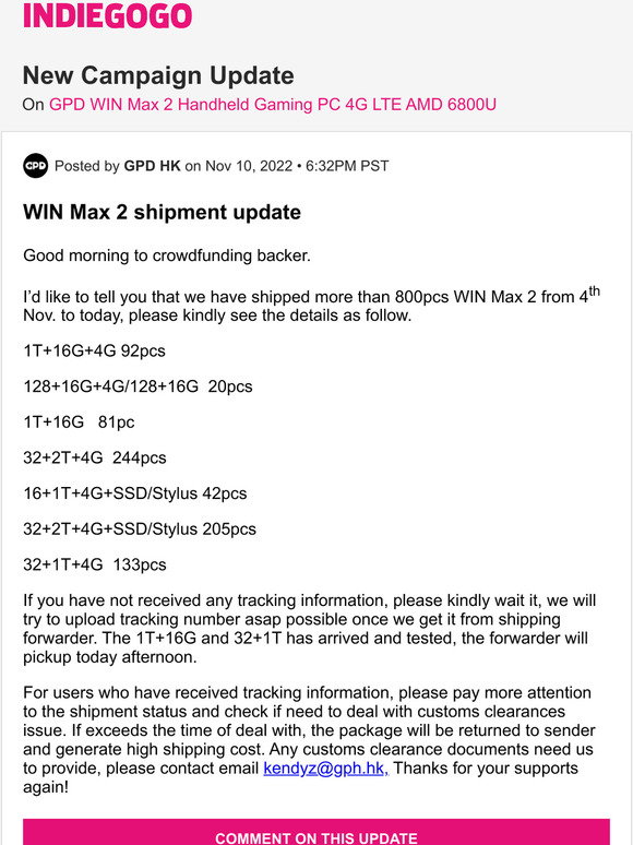 Indiegogo: 📢 Update #31 from GPD WIN Max 2 Handheld Gaming PC 4G LTE ...