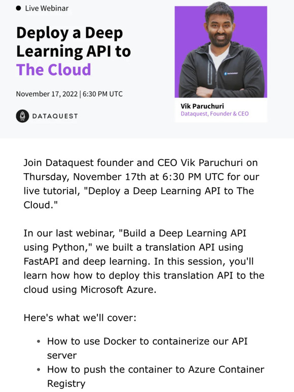 Dataquest: Learn how to deploy a deep learning API to the Cloud | Milled