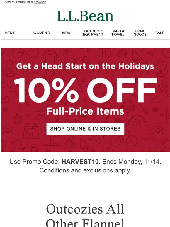 L.L.Bean: 10% OFF Full-Price Items is Here | Milled