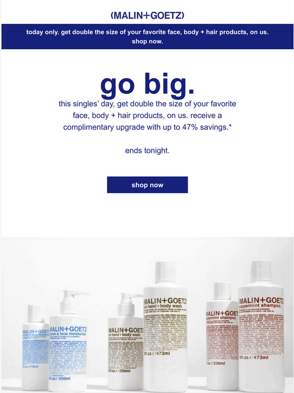 Malin+Goetz: singles’ day. free size upgrade. | Milled