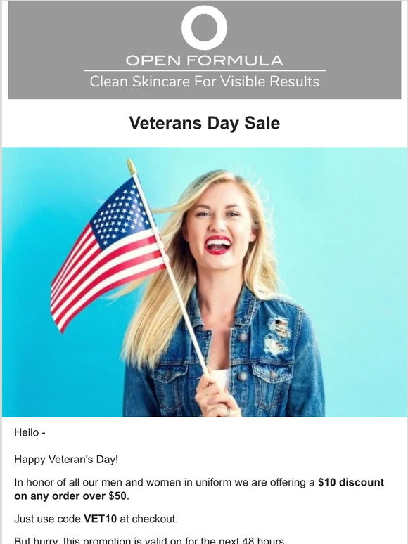 Open Formula: Veterans Day Sale | Milled