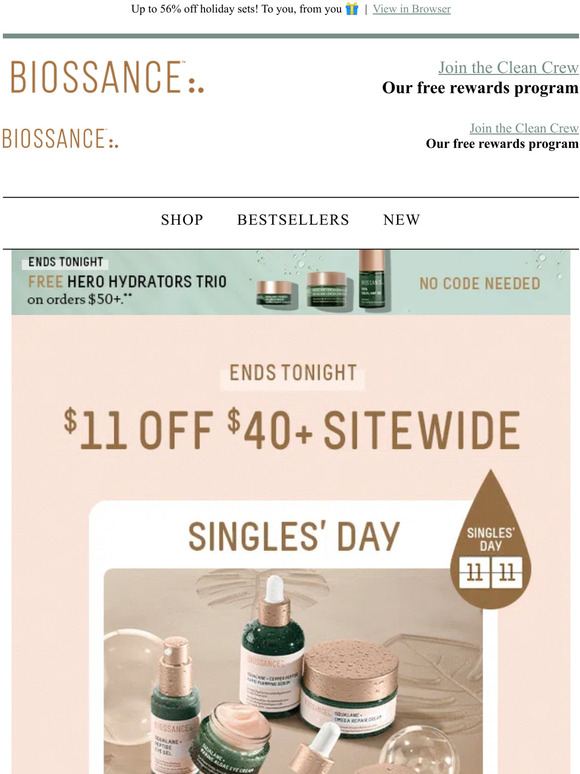 Biossance: TODAY ONLY: ⏰ $11 off $40 + FREE hydrating trio | Milled