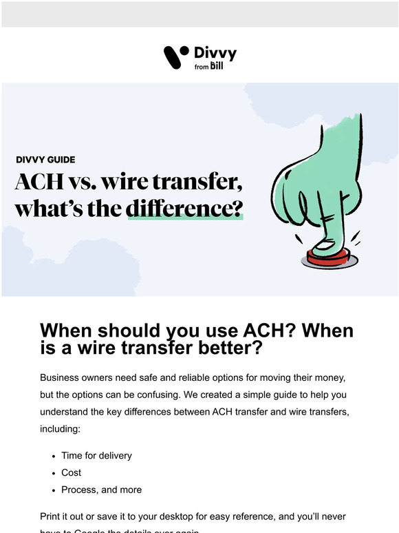 Divvy: ACH vs. wire transfer. Which should you use? | Milled