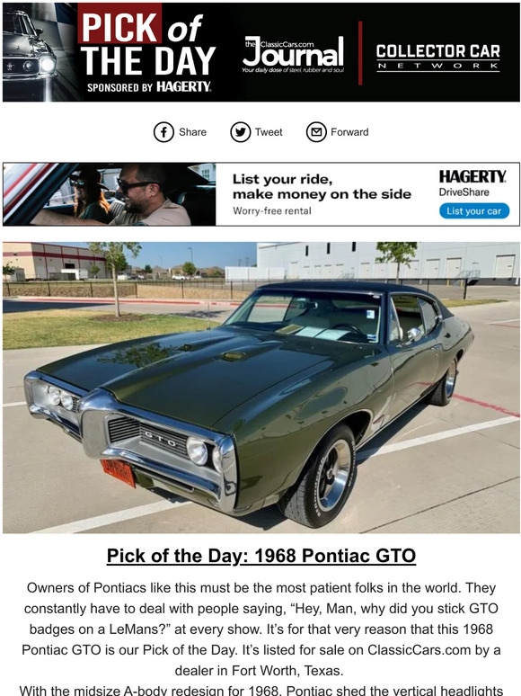 ClassicCars: Pick of the Day: 1968 Pontiac GTO | Milled
