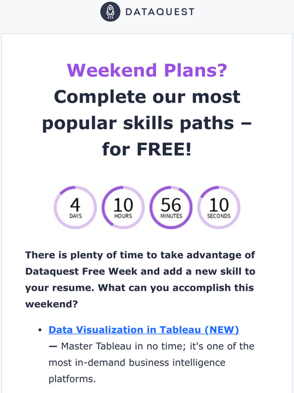 Dataquest: Our most popular skill paths are FREE this week — what will you accomplish? | Milled
