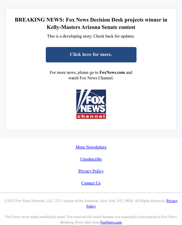 Fox News: BREAKING NEWS: Fox News Decision Desk projects winner in Kelly-Masters Arizona Senate ...