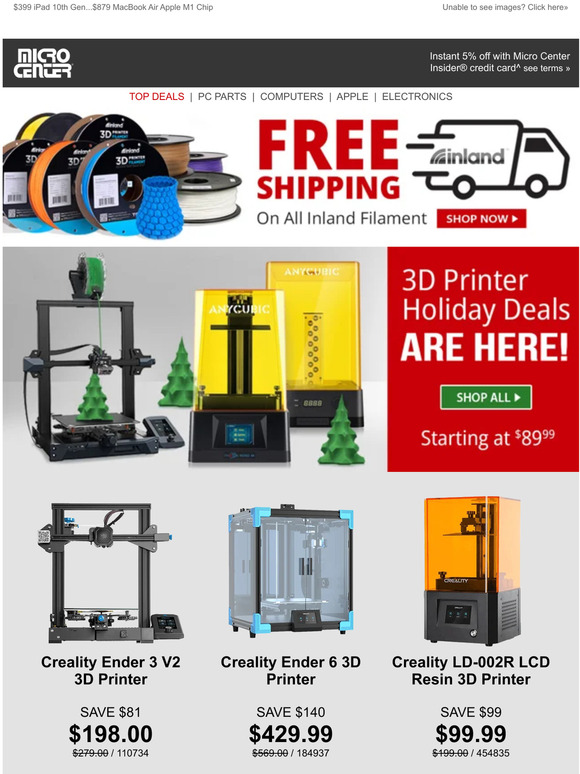 Micro Center: $99 Creality 3D Printer! Free Shipping on all Inland ...