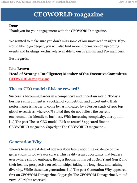 CEOWORLD Magazine: The co-CEO model: Risk or reward? | Milled