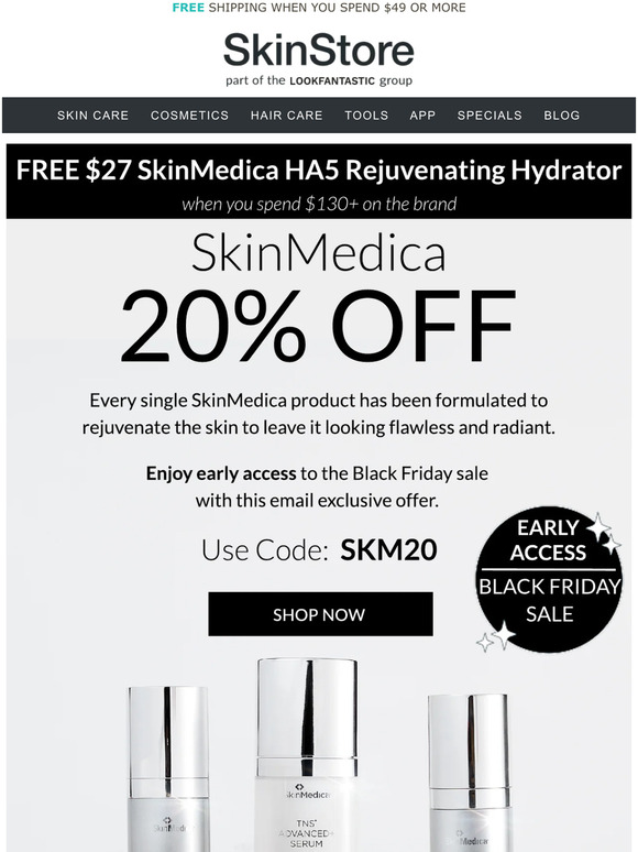 SkinStore: 20% off SkinMedica: Black Friday Early Access — Email ...