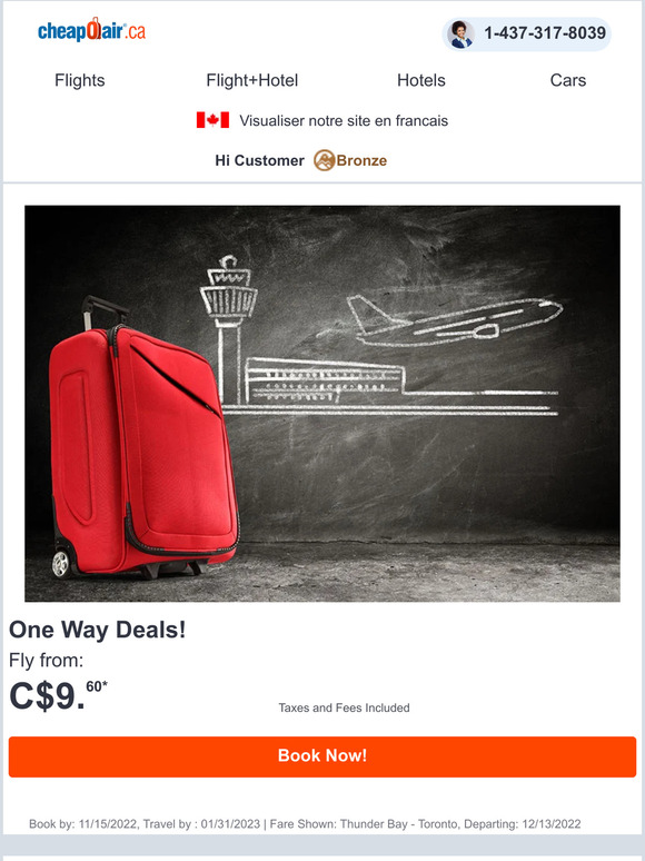 CheapOair: One Way Deals: Fly from C$9.60! | Milled