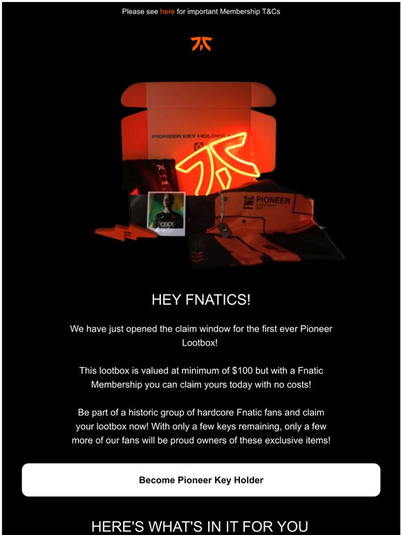 Fnatic: Exclusive Lootbox is now available for Pioneer Key Holders!🎁 ...