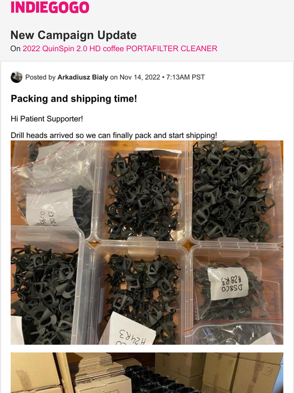 Indiegogo: 📢 Update #14 from 2022 QuinSpin 2.0 HD coffee PORTAFILTER CLEANER | Milled